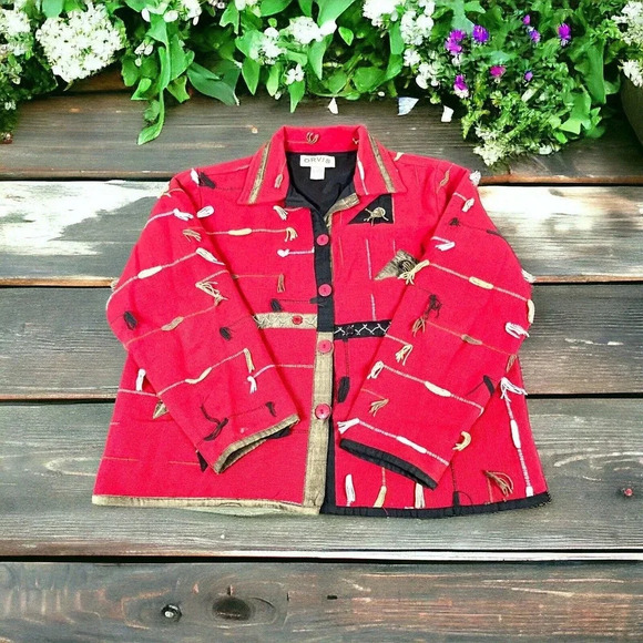 Orvis | Jackets & Coats | Vintage Orvis Red Southwest Boho Artsy Tassel ...
